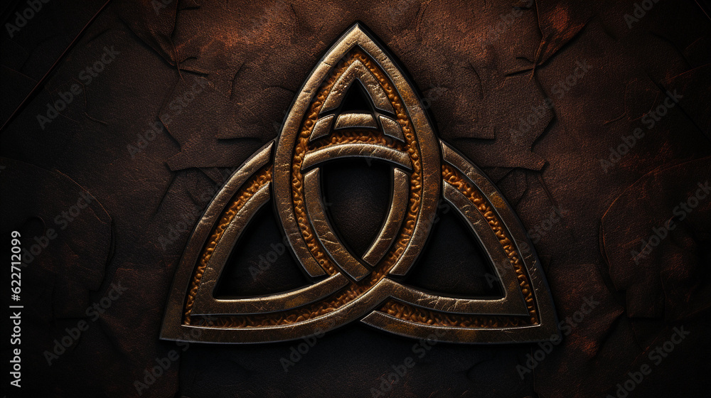 Artistic rendering of an ancient Celtic triquetra symbol, embossed on ...