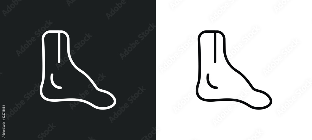 foot side view outline icon in white and black colors. foot side view ...
