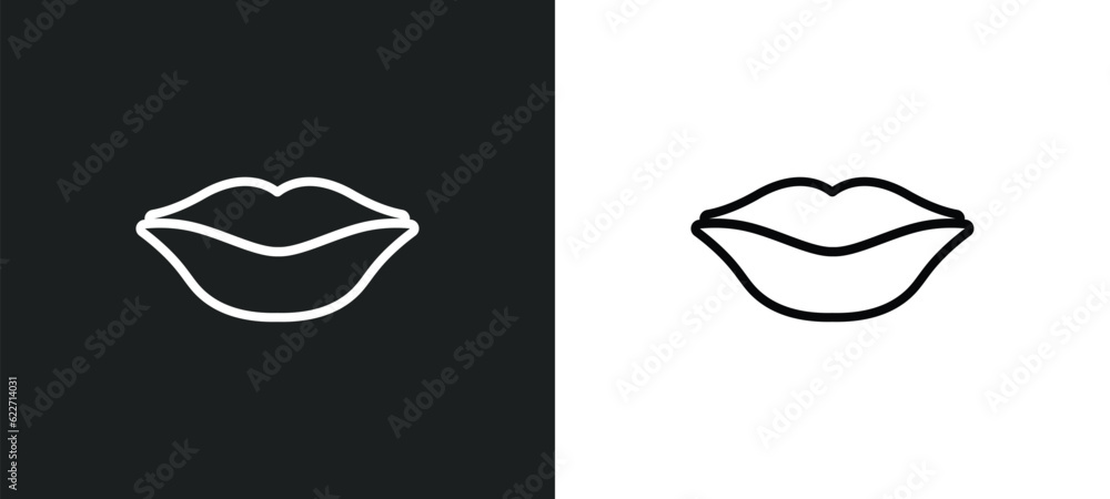 big lips outline icon in white and black colors. big lips flat vector ...