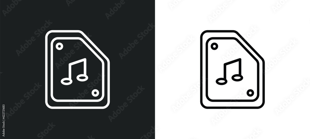 audio file outline icon in white and black colors. audio file flat ...