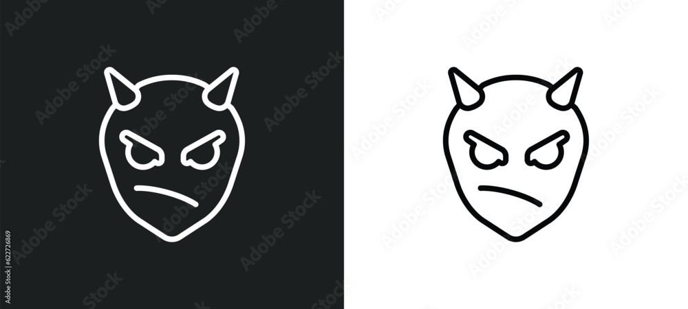 Vecteur Stock evil outline icon in white and black colors. evil flat ...