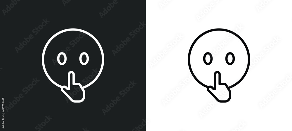 shushing emoji outline icon in white and black colors. shushing emoji ...