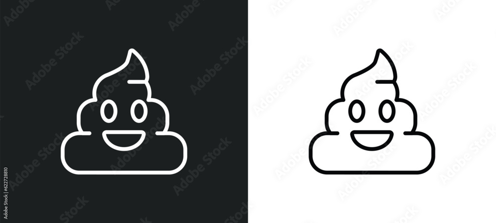 Vetor de poo emoji outline icon in white and black colors. poo emoji ...