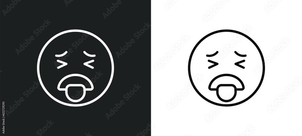 disgusted emoji outline icon in white and black colors. disgusted emoji ...