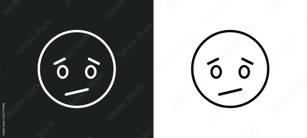 Vetor de confused emoji outline icon in white and black colors ...