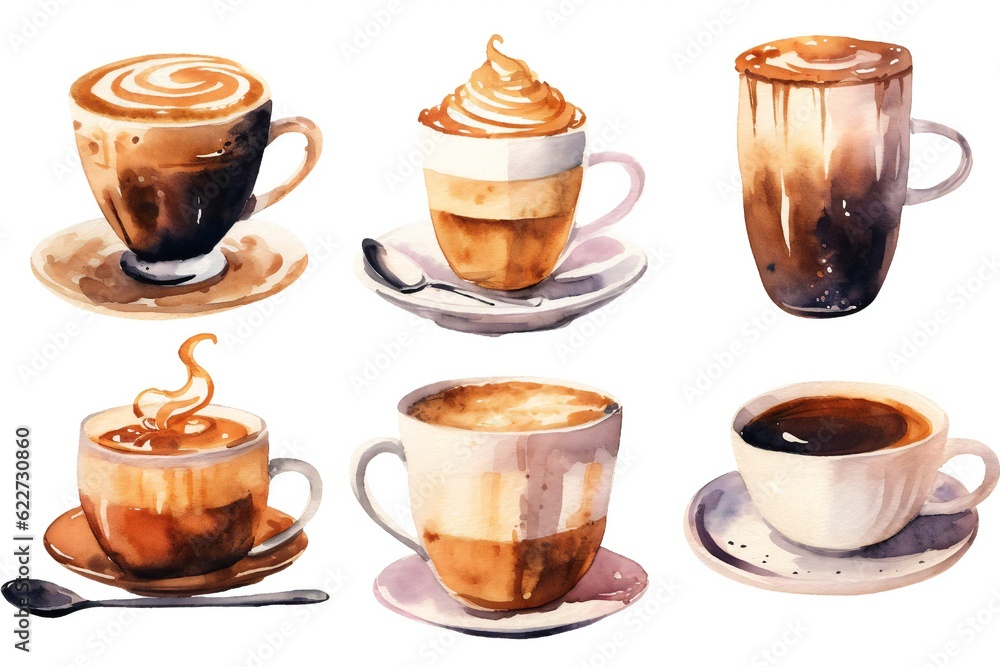 Watercolor Coffee Clip art on white background Generative AI Stock ...