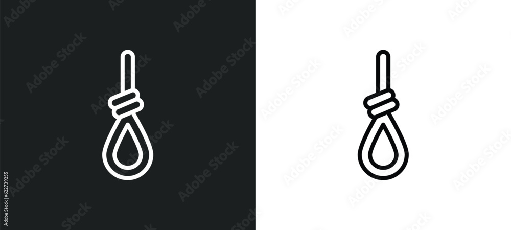 noose outline icon in white and black colors. noose flat vector icon ...