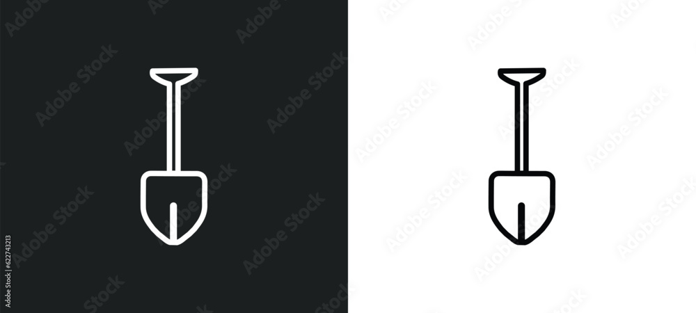 spade tool outline icon in white and black colors. spade tool flat ...