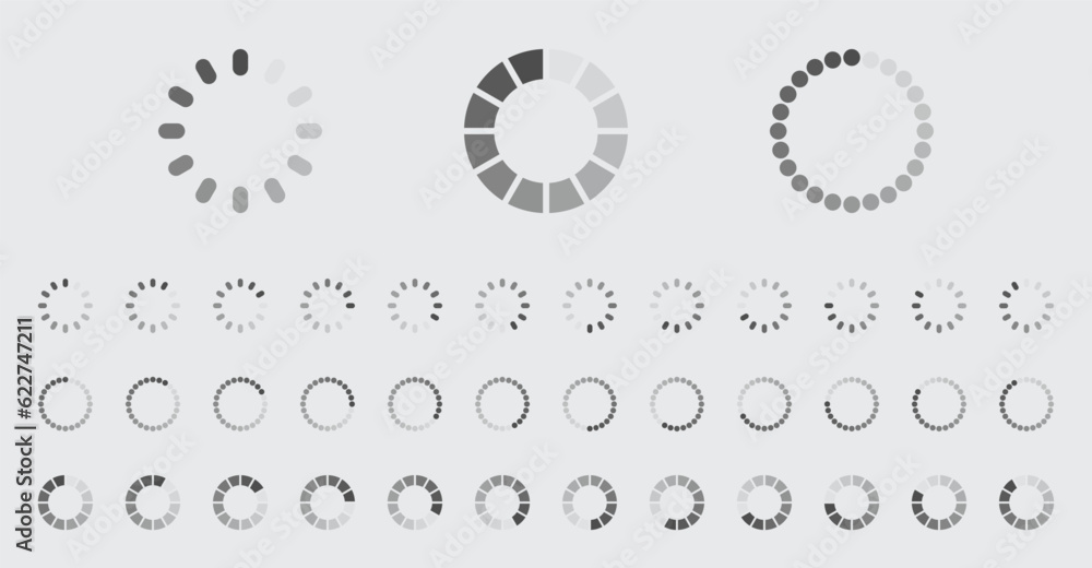 Circular Loading Buffering Icons Vector Set Video Ready for Animation ...