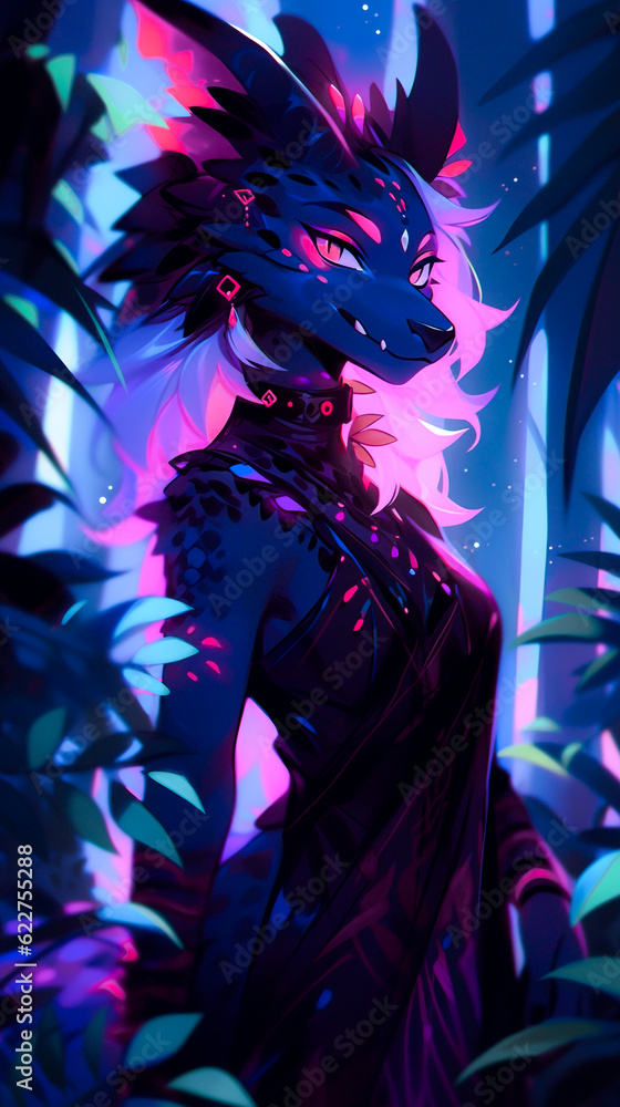 Cute Antropomorphic Dragon Character in Anime Style. Created with ...