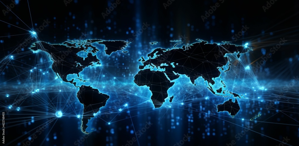 AI generated world map on blue digital background Stock Illustration ...