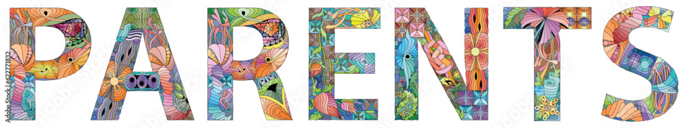 Word PARENTS. Vector zentangle object for decoration Stock Vector ...