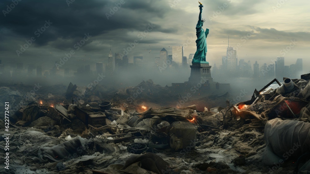 AI generated illustration of post-apocalyptic scenery showing the ...