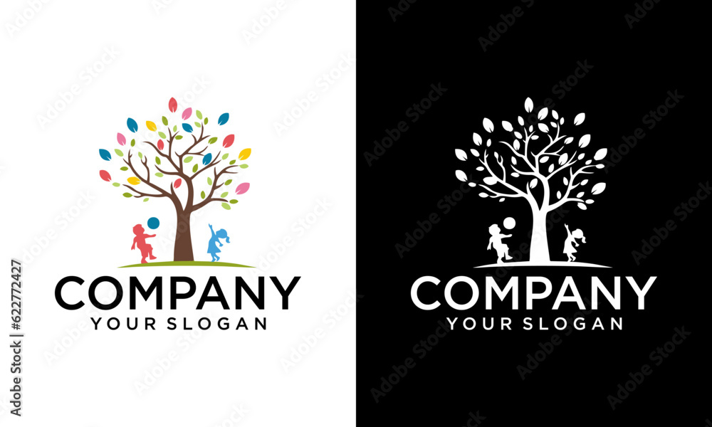 Tree Kids Logo playful template Stock Vector | Adobe Stock