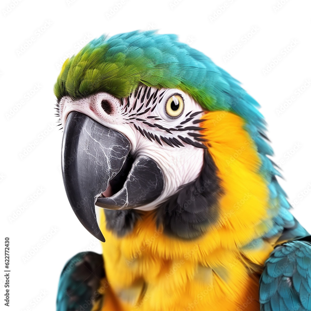 parrot face shot isolated on transparent background cutout Stock ...