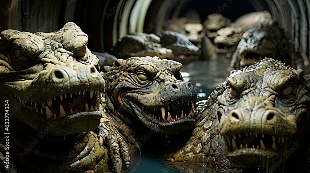 AI-generated illustration of Alligator mutants in a sewer pipe Stock ...