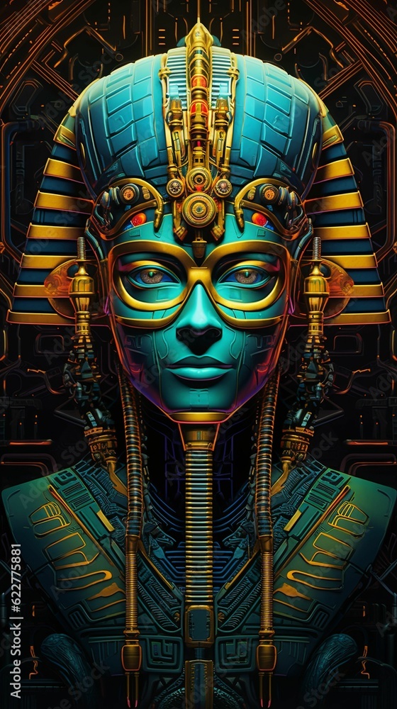Robotic king tut pharaoh in an Egyptian-inspired sci-fi setting Stock ...