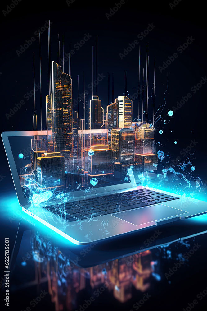 Generative AI computer screen view illustration of futuristic ...