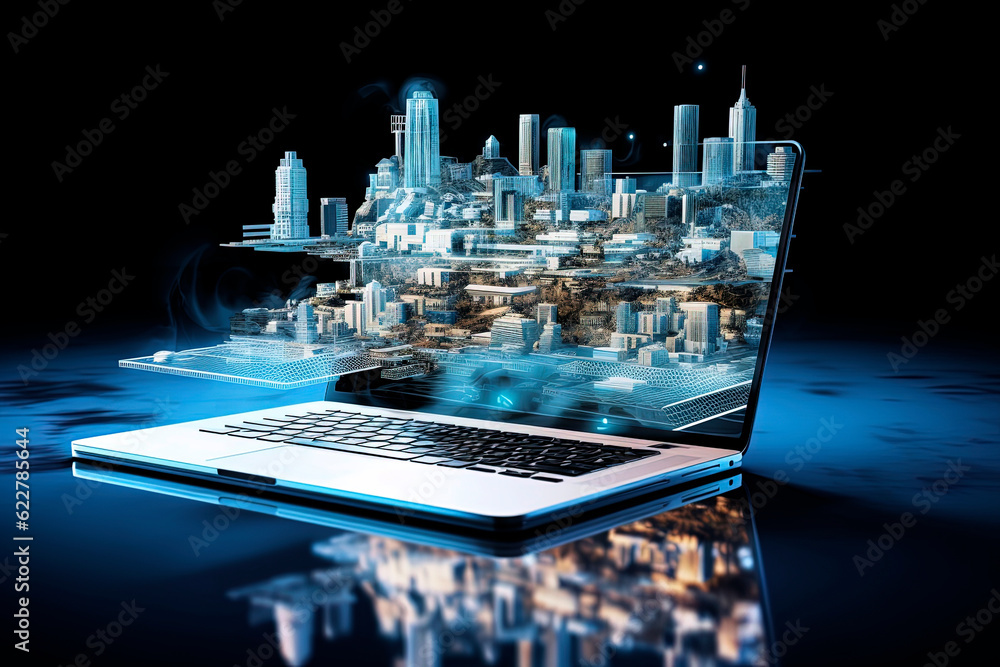 Generative AI computer screen view illustration of futuristic ...