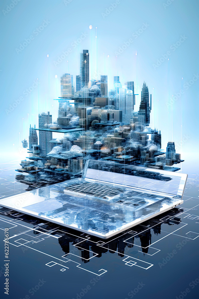 Generative AI computer screen view illustration of futuristic ...