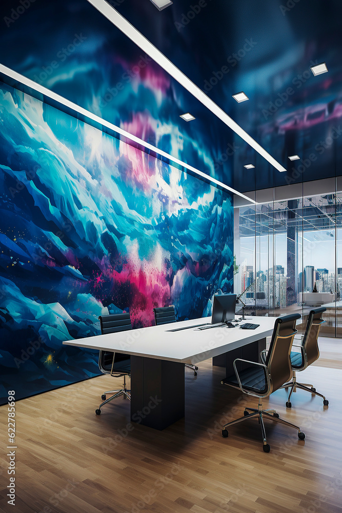 Generative AI illustration of Modern office and workspace with art ...
