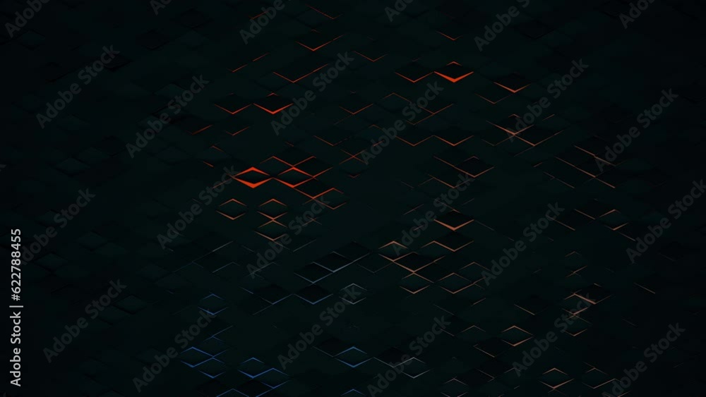 3D render futuristic animated background from rhomb shapes with neon ...