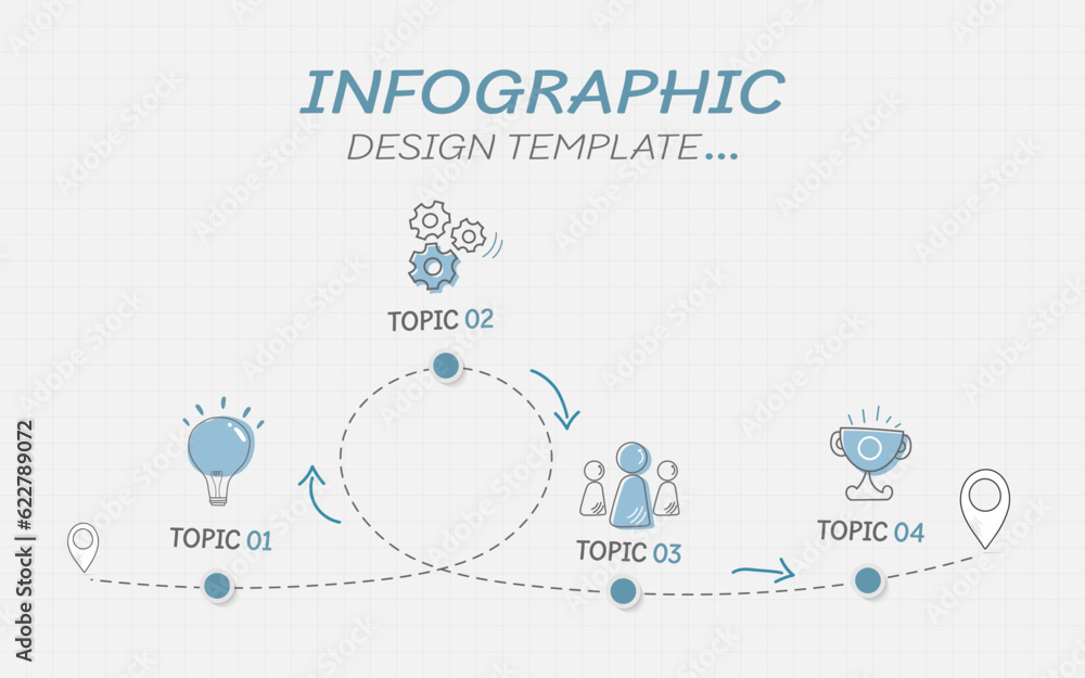 Infographic doodle design template. Hand drawn Timeline concept with 4 ...