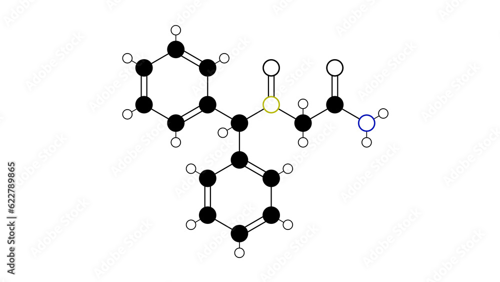 modafinil molecule, structural chemical formula, ball-and-stick model ...