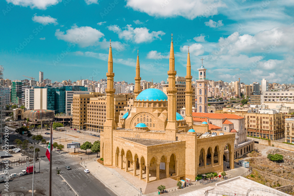 Aerial view of Mohammad Al Amin Mosque in Beirut downtown, Beirut ...