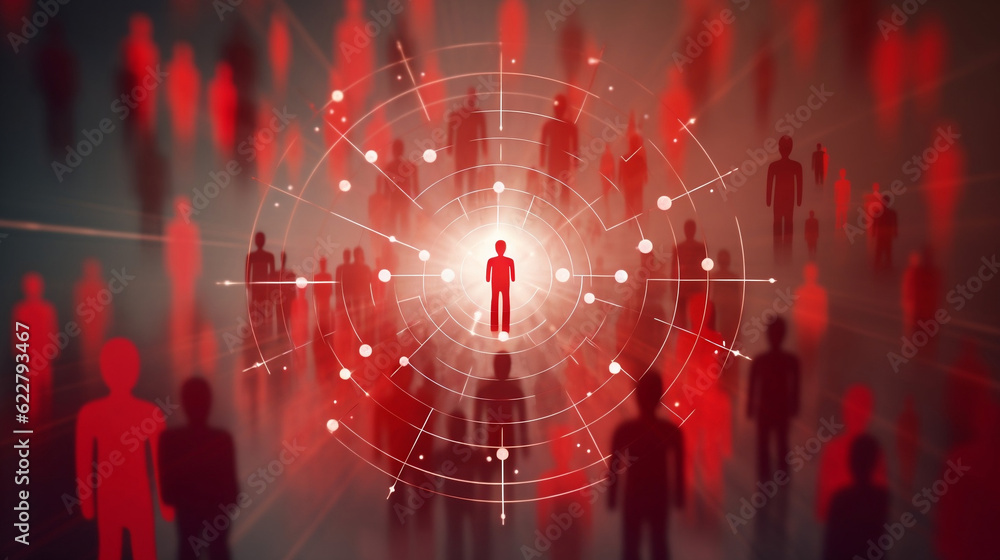Poster Red dartboard and red arrow connection linkage with human icon ...
