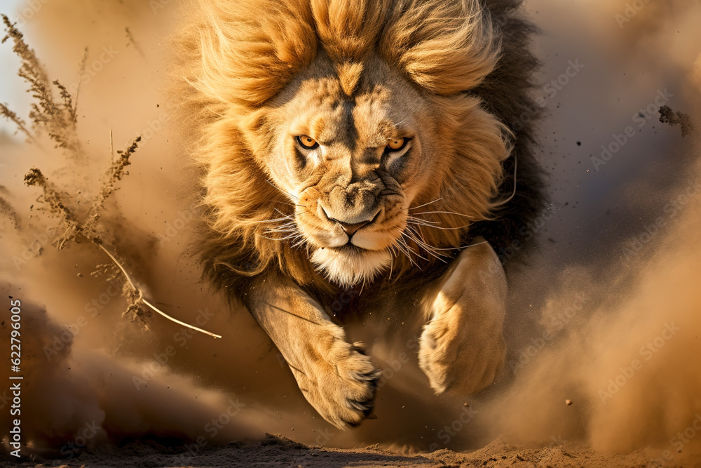 Angry lions hunting their prey. Stock Photo | Adobe Stock