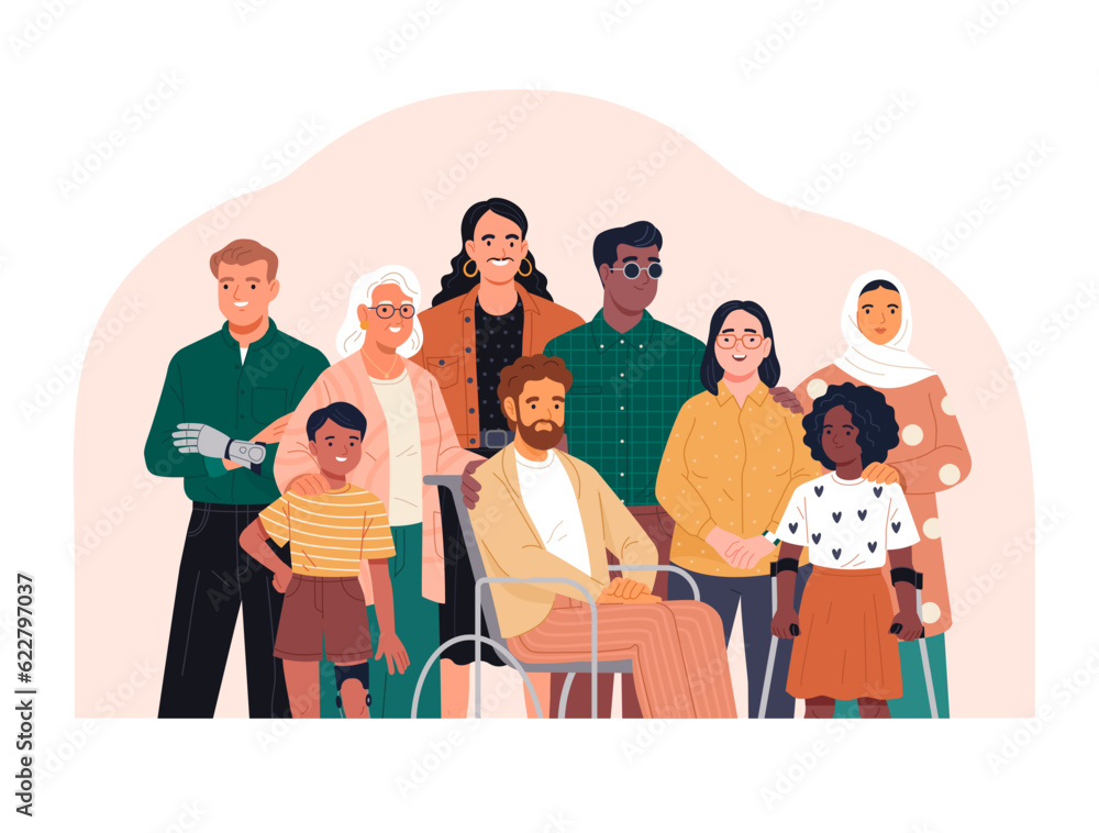 Vetor de Inclusive People. Vector cartoon illustration in a flat style ...