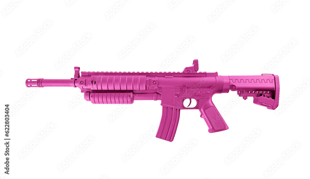 Pink assault rifle isolated on white background with clipping path ...