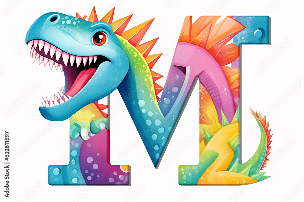 Colorful dinosaur letter M for kids isolated on white background, funny ...