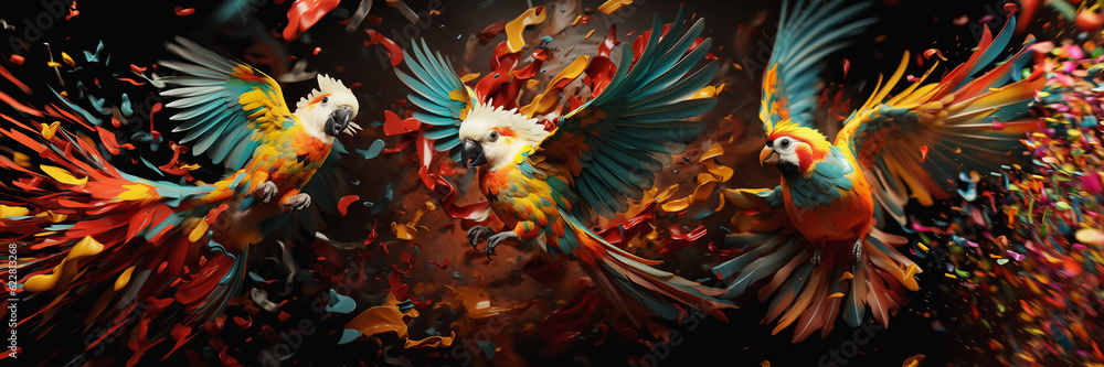 Colorful parrot mixed with color. Gradient color splash abstract ...