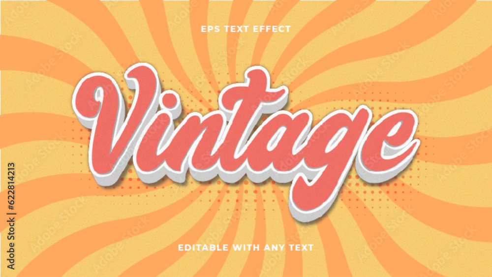 Editable 3D Vintage Groovy Text Effect Style. Vector Illustration ...