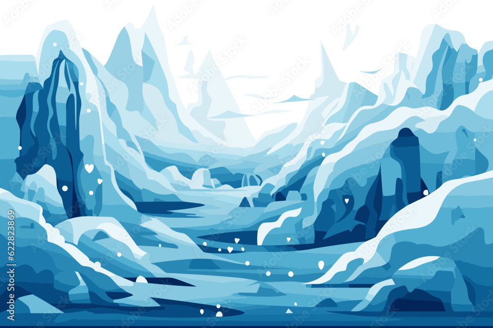 Doodle inspired Icy terrain, cartoon sticker, sketch, vector ...