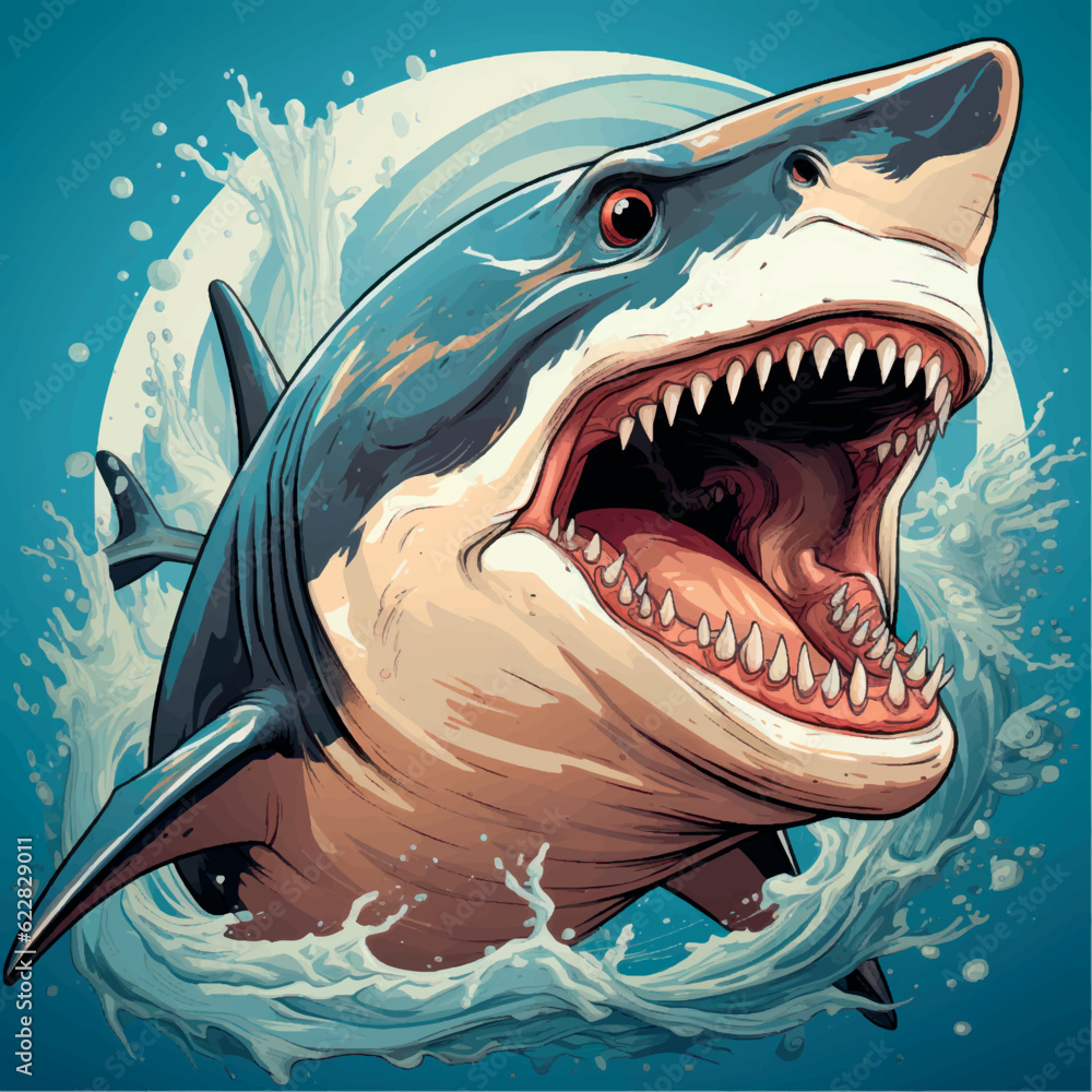 Shark logo vector illustration. Great white shark print. Beware of ...