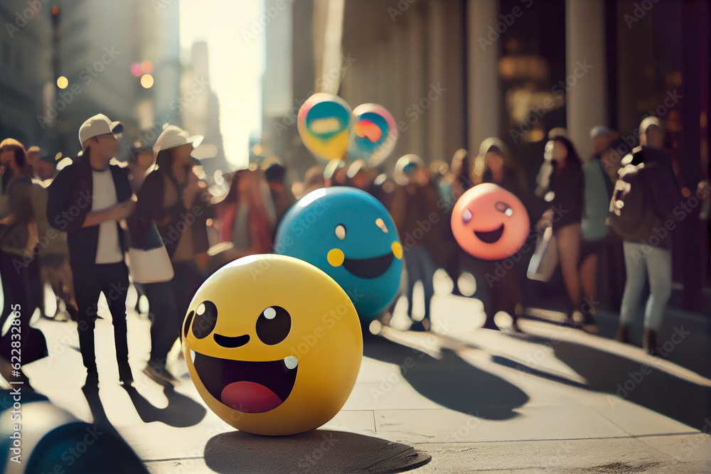 Giant emojis on the street, expressing emotions loose throughout the ...