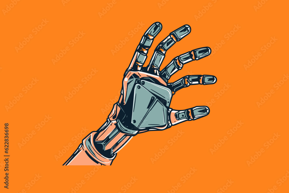 Doodle inspired Robotic hand, cartoon sticker, sketch, vector ...