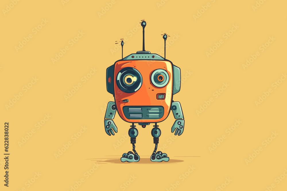 Doodle inspired Robot sensor, cartoon sticker, sketch, vector ...
