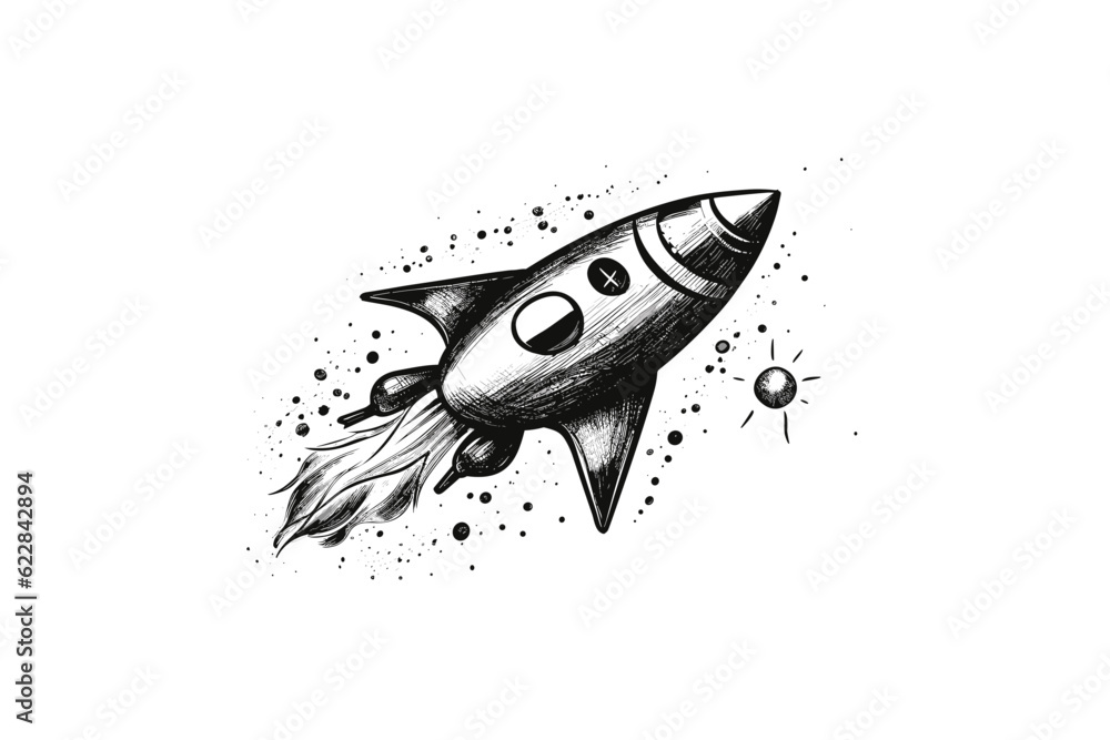 Doodle inspired Jet propulsion, cartoon sticker, sketch, vector ...