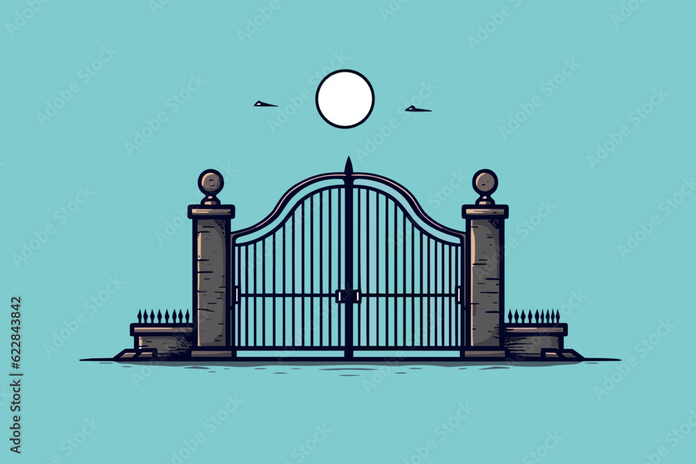 Doodle inspired Cemetery gate, cartoon sticker, sketch, vector ...