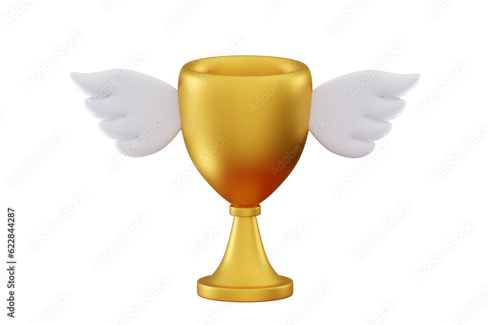 3D Trophy with wings Winner prize and success concept 1st place award ...