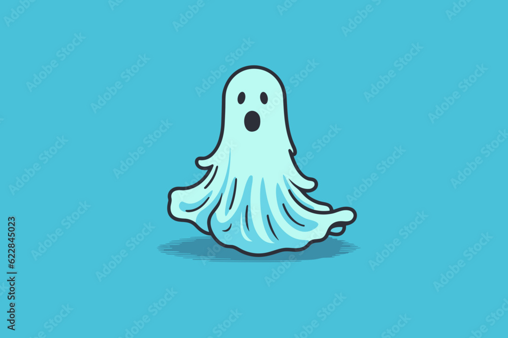 Doodle inspired Ghostly apparition, cartoon sticker, sketch, vector ...
