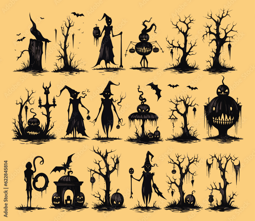 Halloween silhouette collection, vector illustration Stock Vector ...