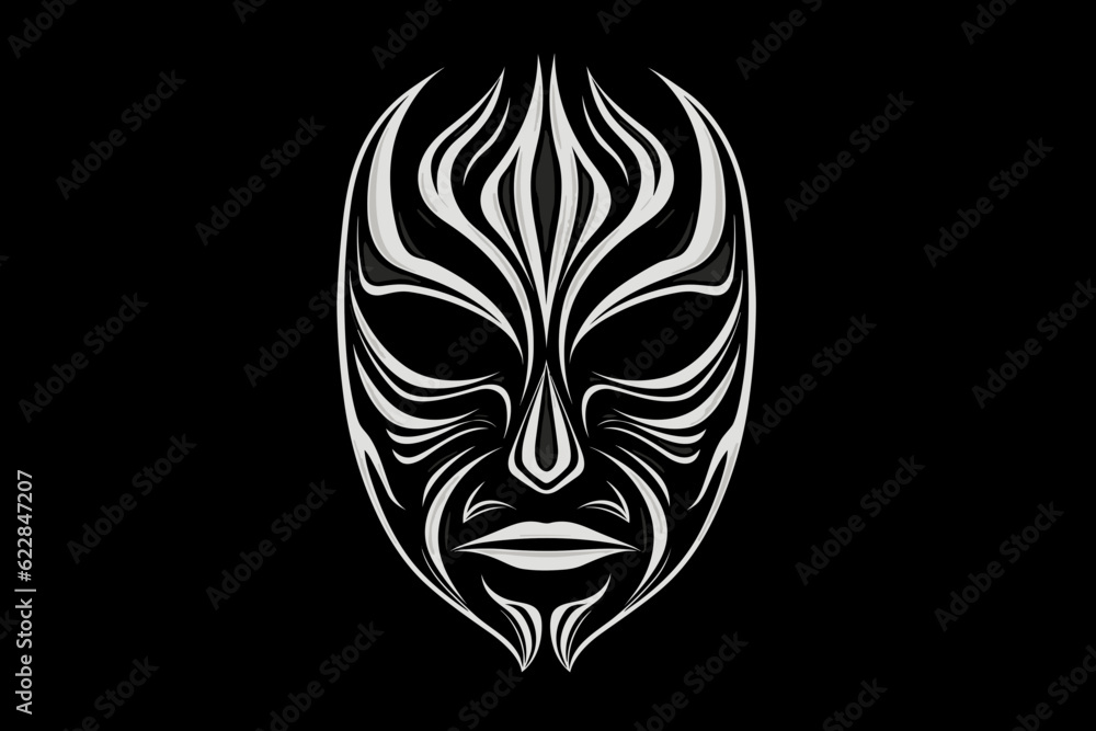 Doodle inspired Scary mask, cartoon sticker, sketch, vector ...