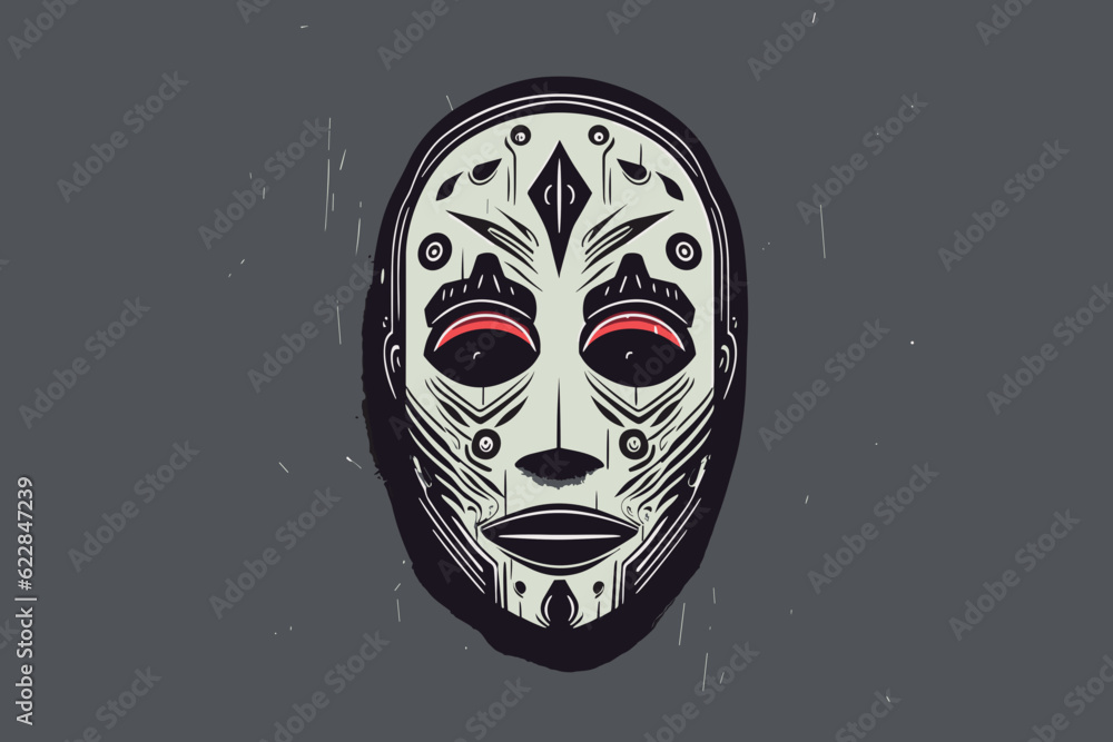Doodle inspired Scary mask, cartoon sticker, sketch, vector ...