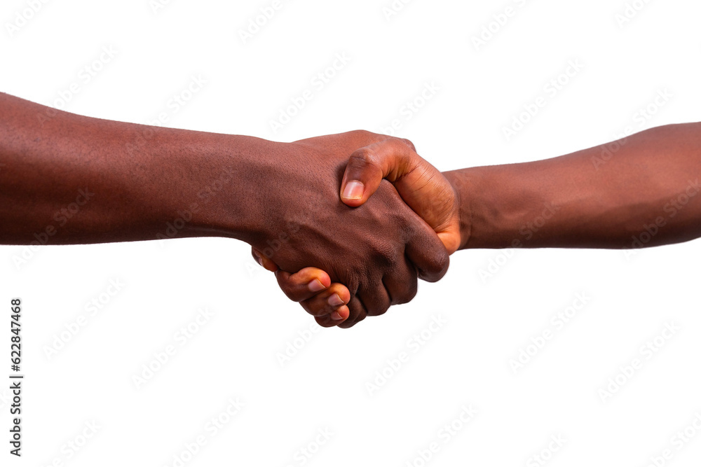 Handshake between two African people, hands isolated on transparent ...