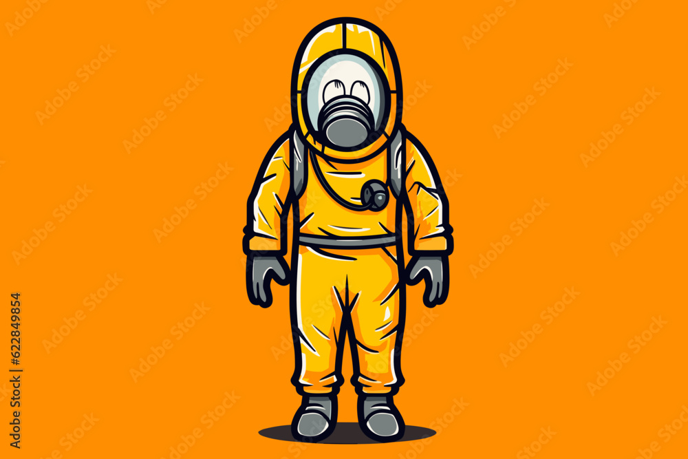 Doodle inspired Biohazard suit, cartoon sticker, sketch, vector ...